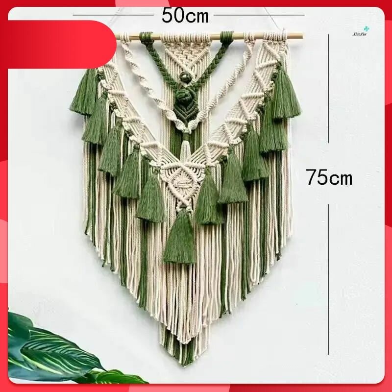 Панно макраме на стену зеленое, Настенная декорация в скандинавском стиле