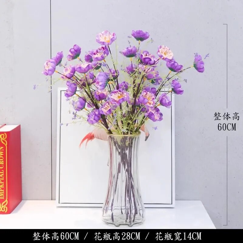 Искусственные цветы Азалия, 10 шт, высота 60 см, прозрачная золотая ваза