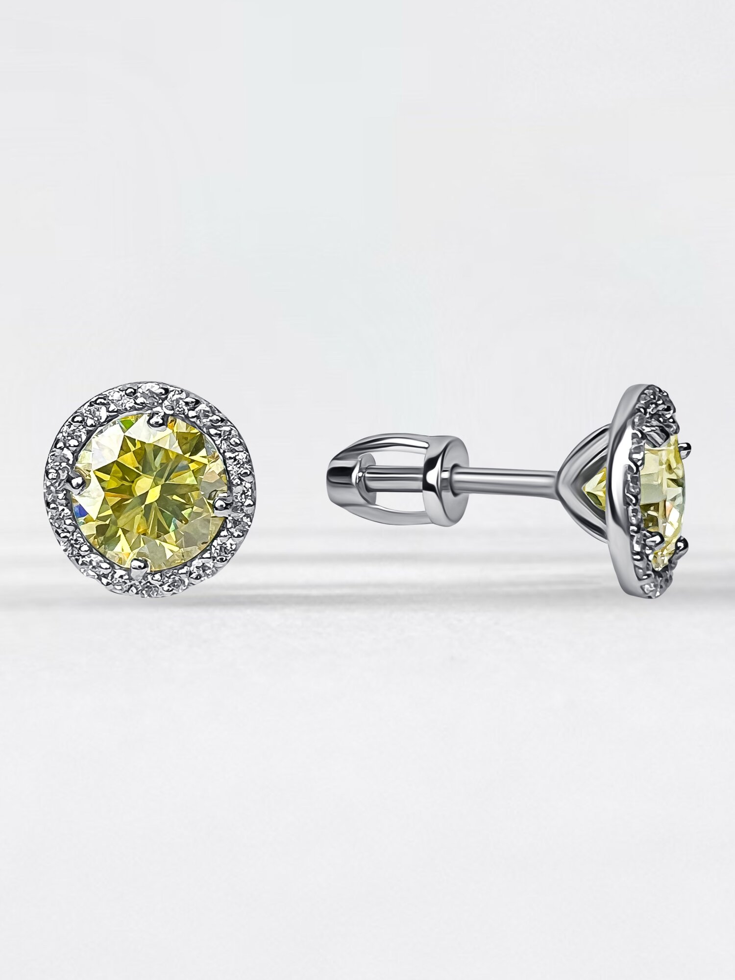 Серьги пусеты, серебро, 925 проба, родирование, муассанит, фианит