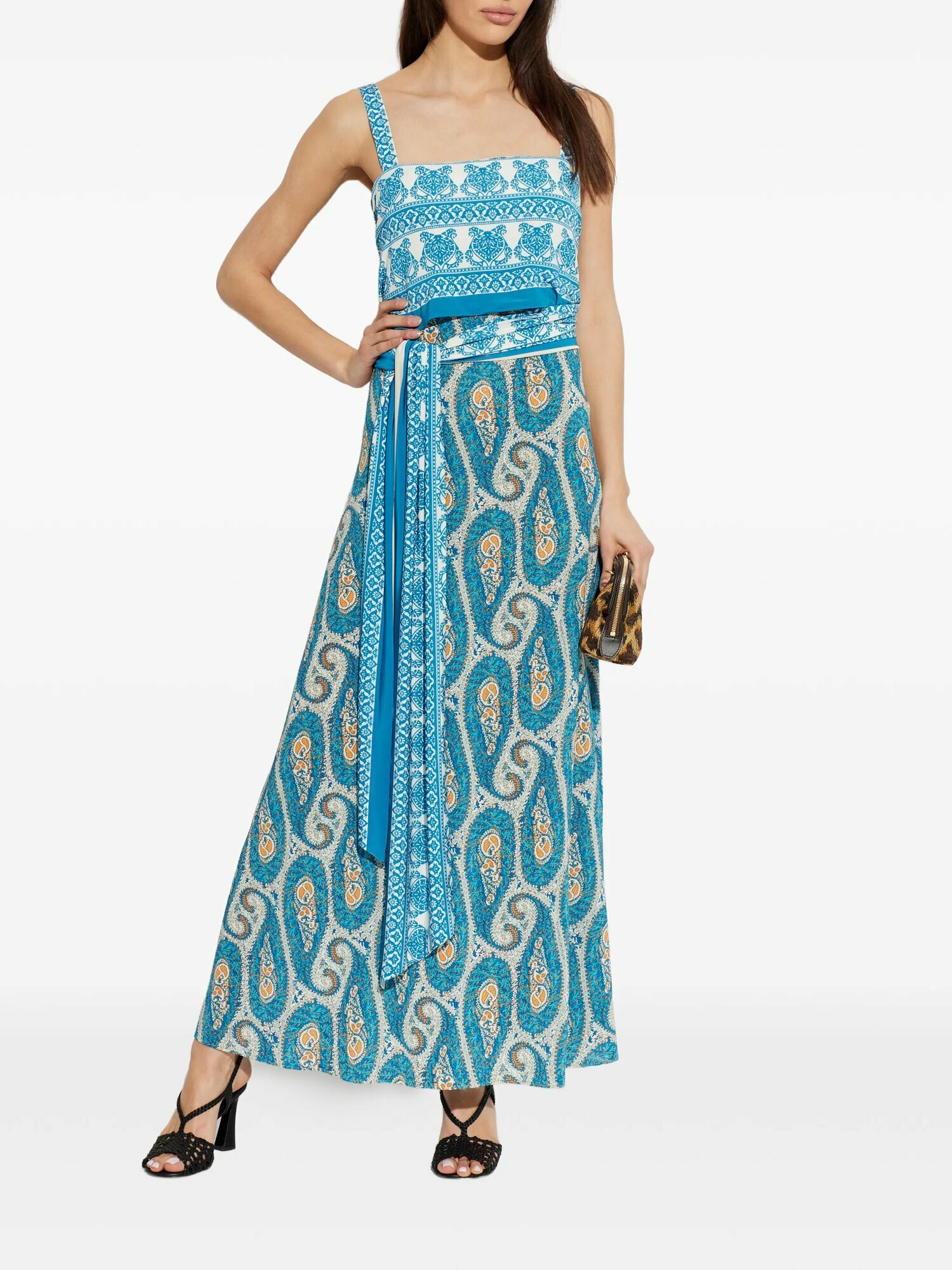 Платье ETRO Patterned tie-waist maxi dress, размер 40, синий — фото 1