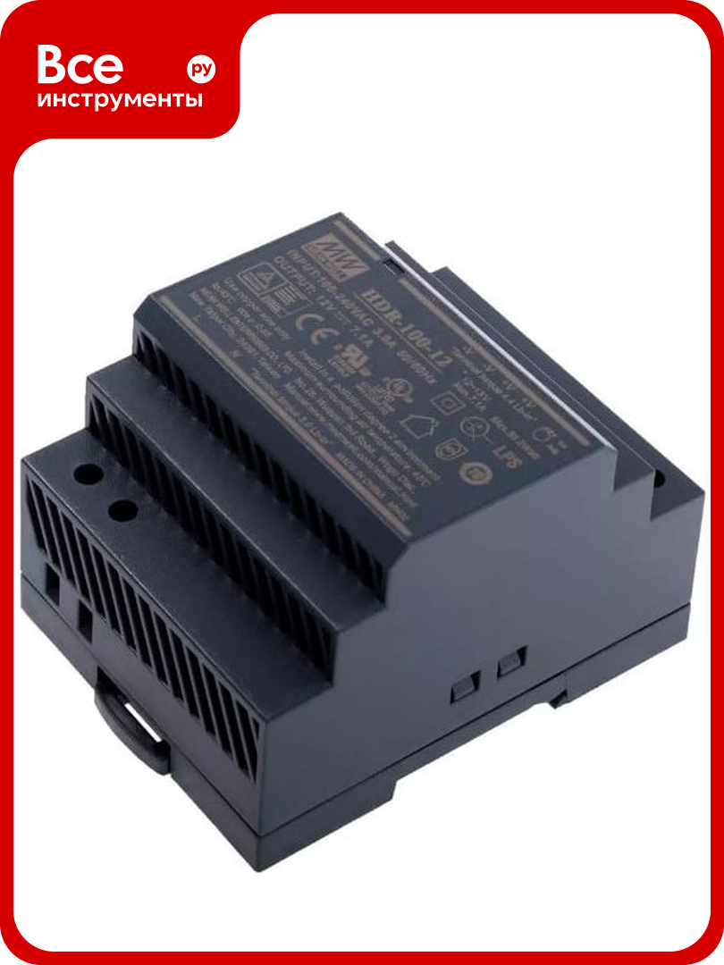 Источник питания Mean Well AC/DC HDR-100-12 Т02697842 с защитой от короткого замыкания и повышенного напряжения