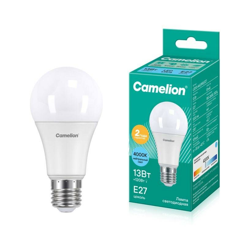 Лампа светодиодная LED13-A60/845/E27 13Вт грушевидная матовая 4500К бел. E27 1085лм 170-265В Camelion 12046