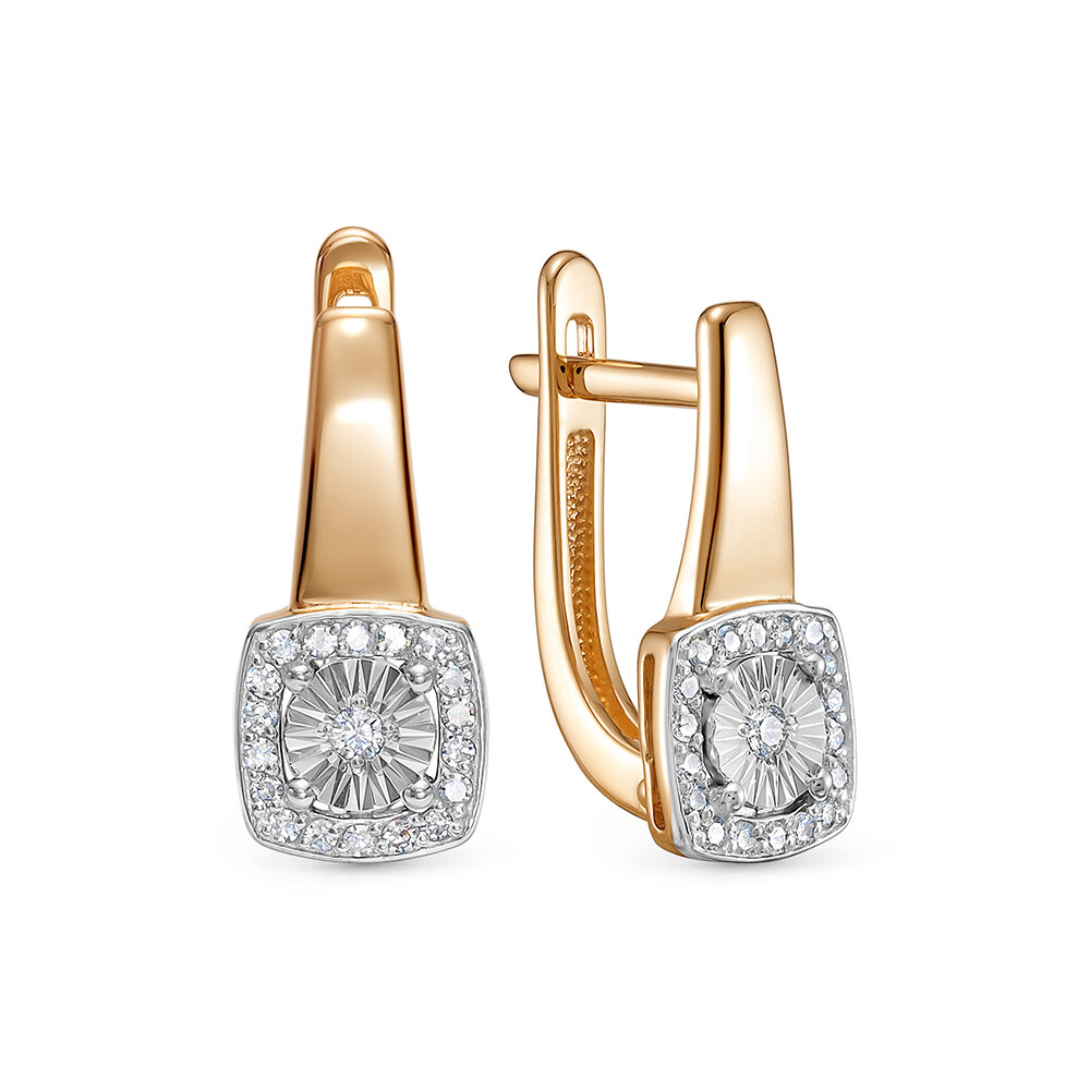 Серьги, красное золото, 585 проба, бриллиант