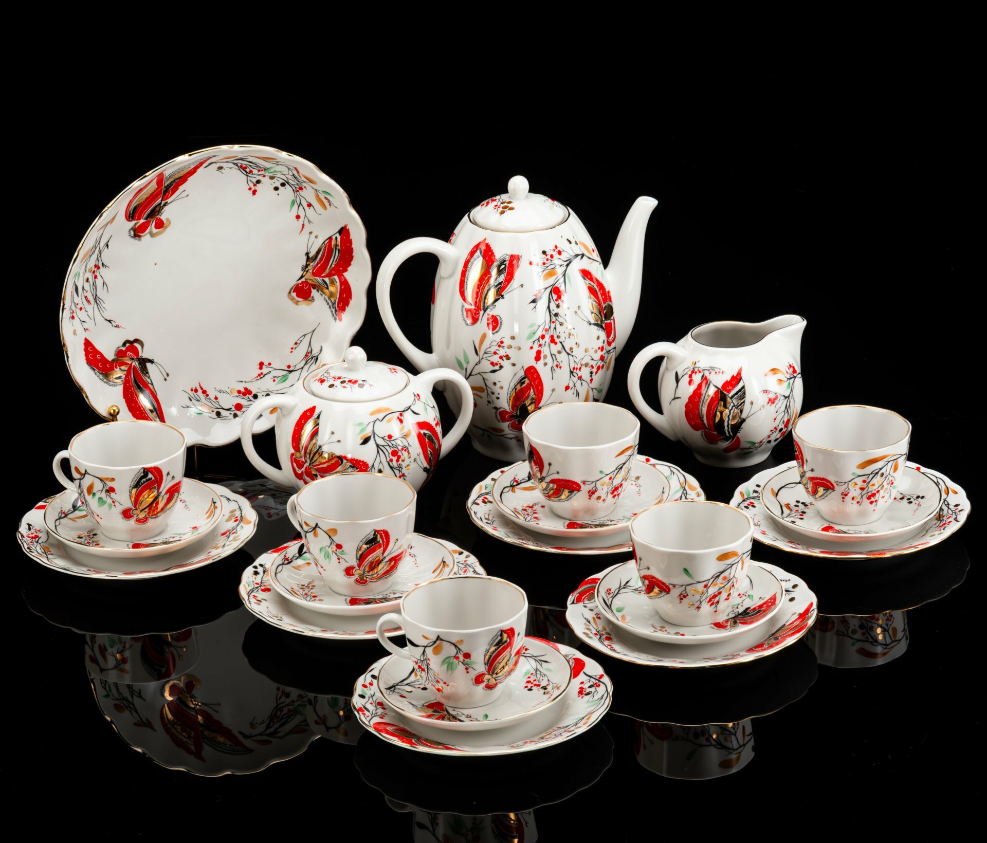 Сервиз кофейный "Бабочки" в оригинальной коробке, на 6 персон (22 предмета)