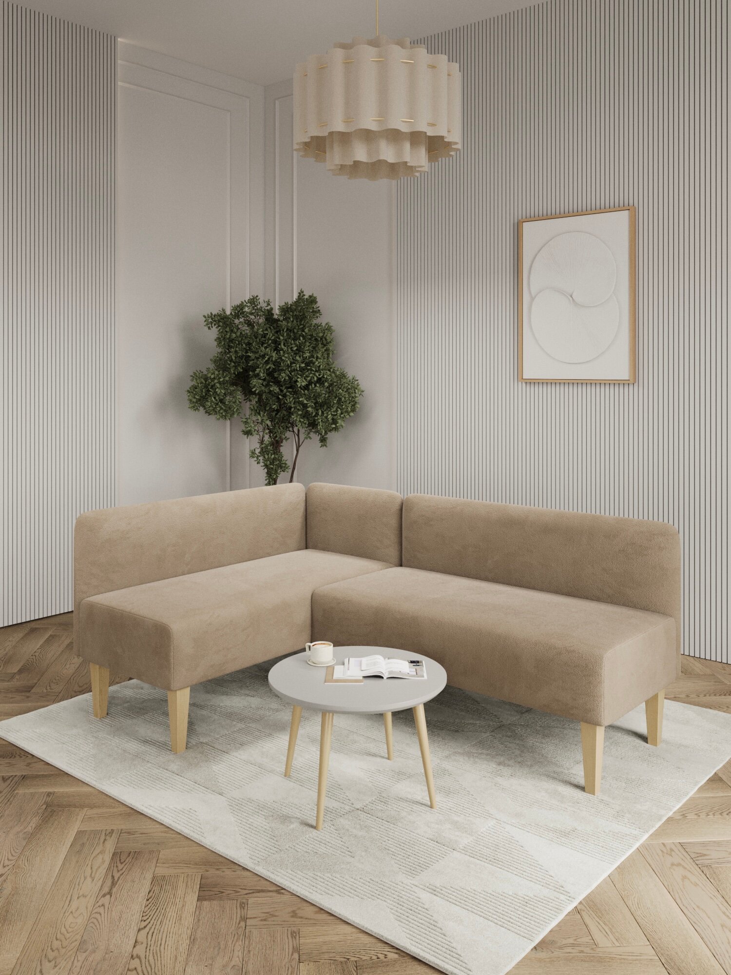 Диван модульный угловой нераскладной, Левый угол, Микровелюр, 114х164х70 см