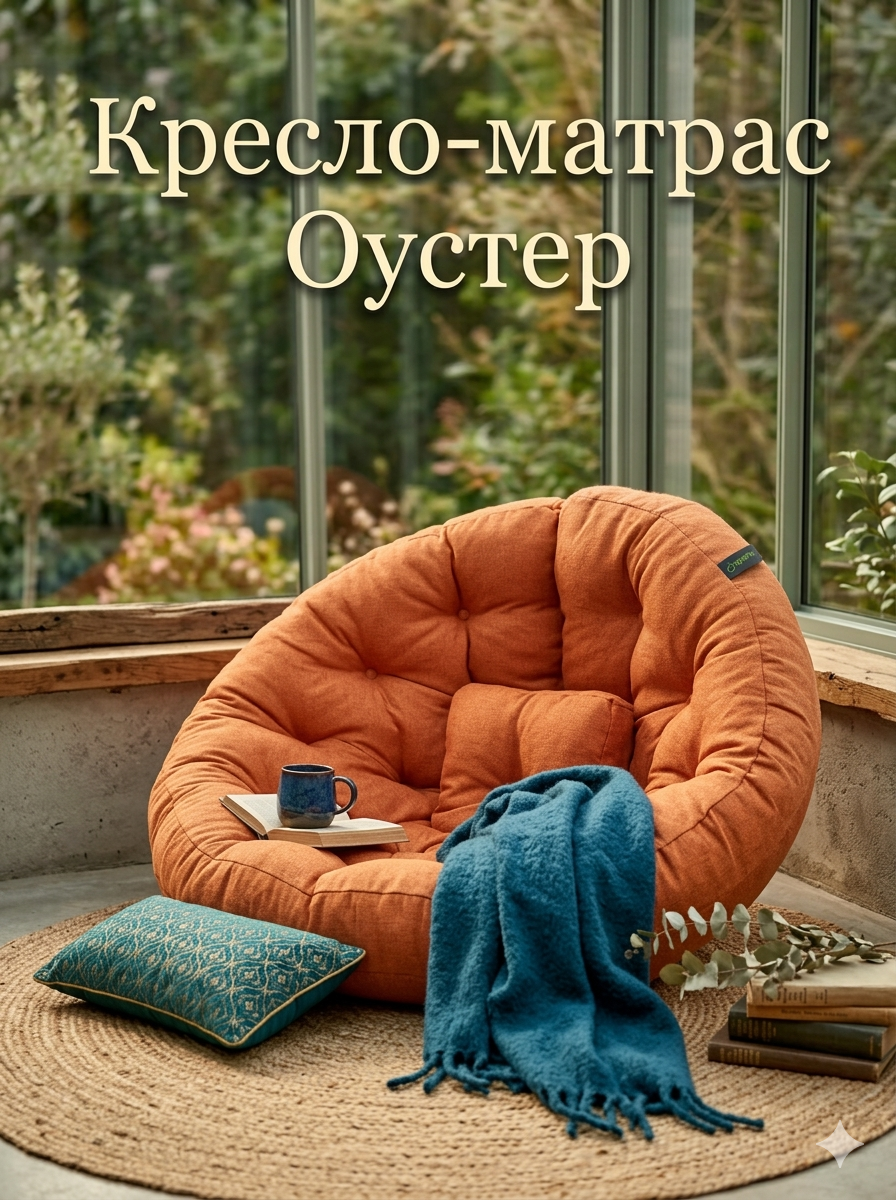 Кресло-матрас Пуффбери «Оустер» (Футон), размер большой, Жаккард Мандариновый