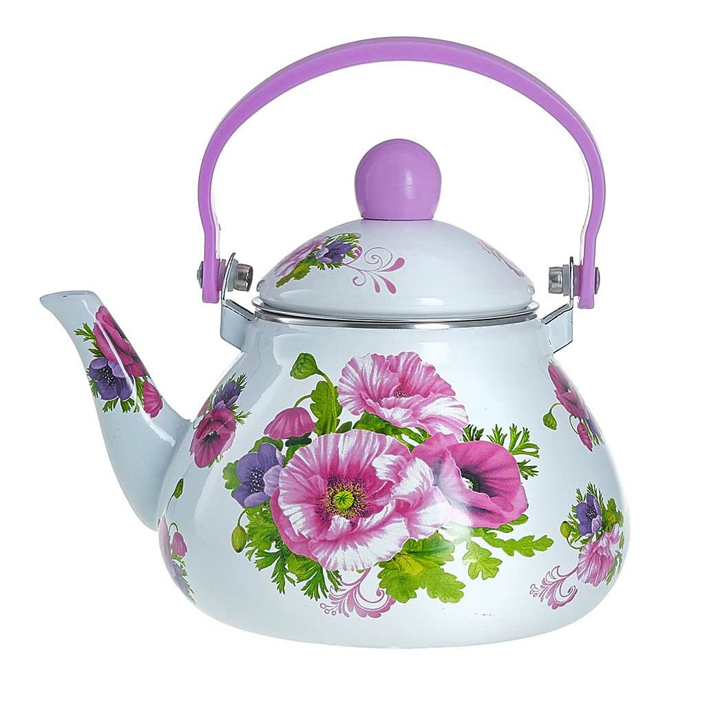 Чайник 1,3 л эмалированный с фильтром из нержавеющей стали EM-131X1/14 "Нежные маки"
