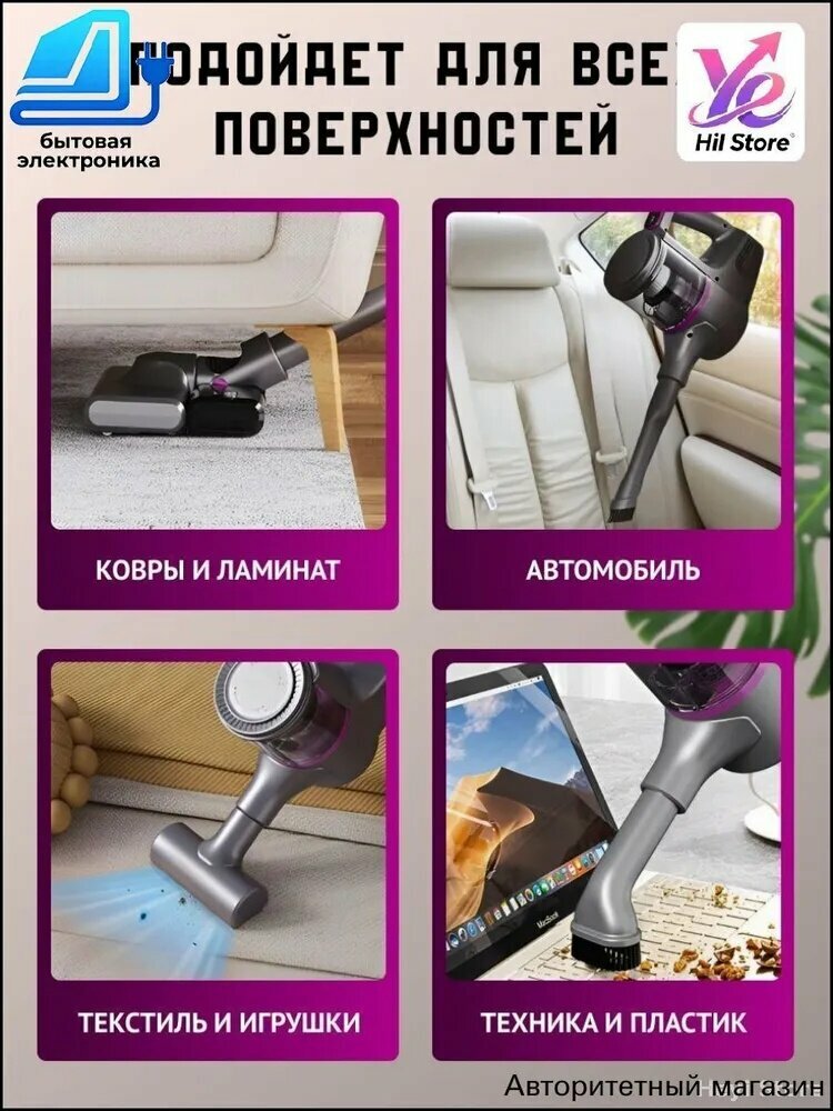Ручной пылесос, розовый, контейнер, удаление пылевого клеща, 2 НЕР фильтра — фото 1