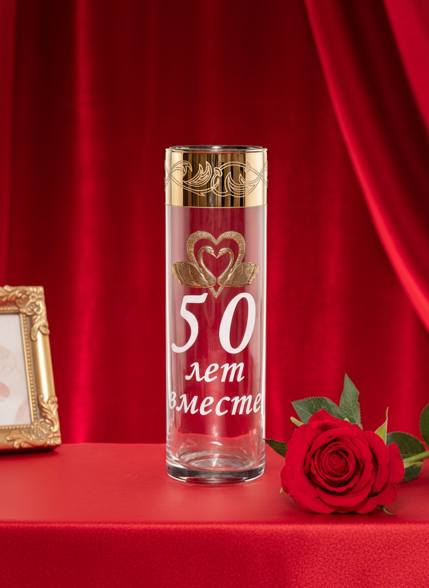 Стеклянная ваза 50 лет вместе