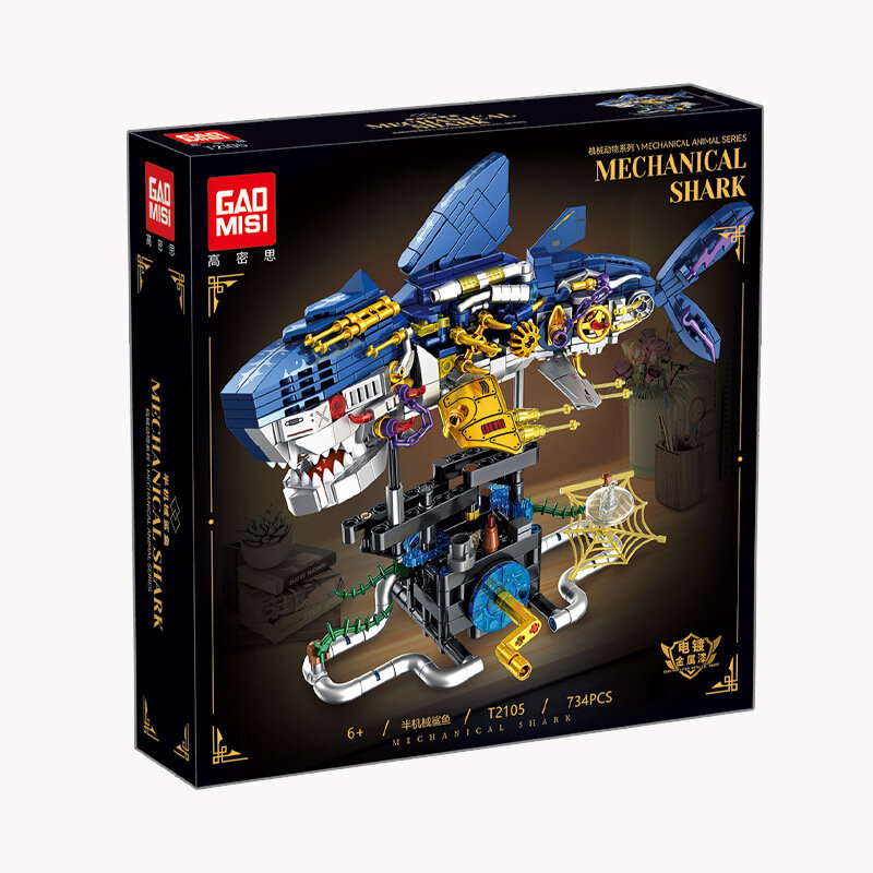 T2105 ПолуМеханический Акула Сборная Блок Игрушка Модель с Электропокрытием для Образовательной Игры