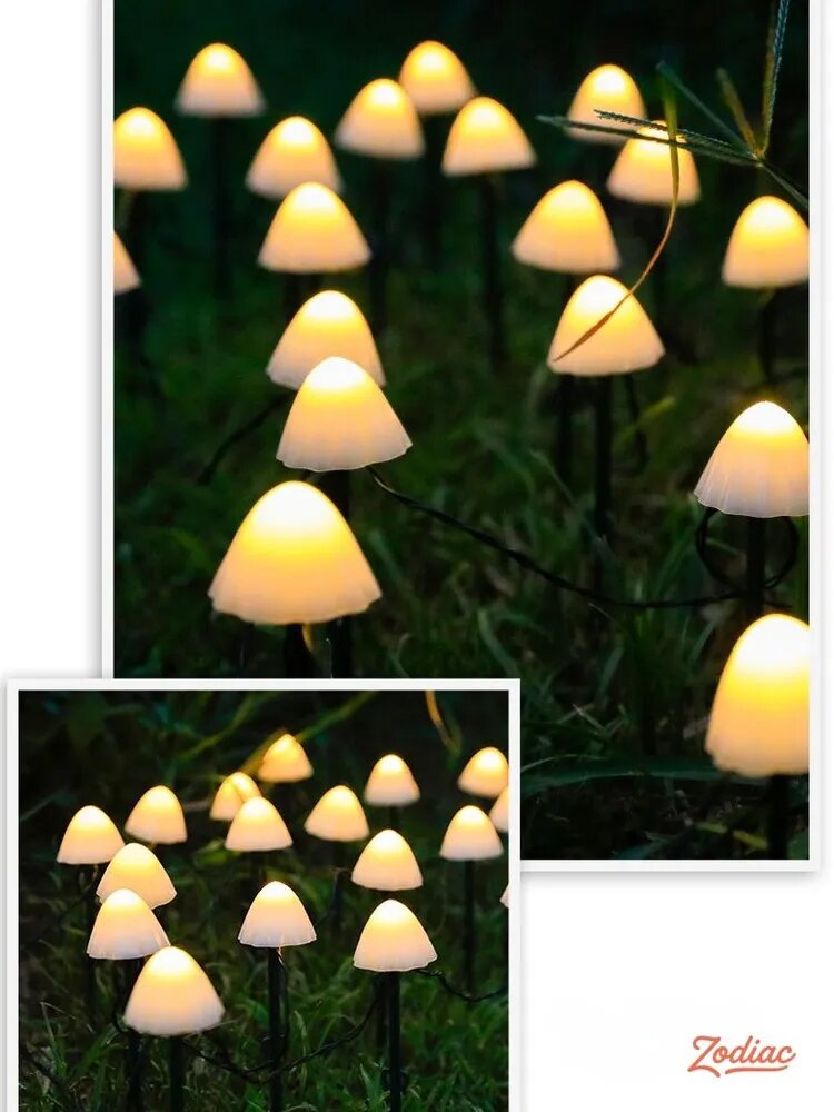 Садовый штекер с подсветкой, 10 LED грибков, 3.5 м, пластик, белый/кремовый, для открытого воздуха — фото 1