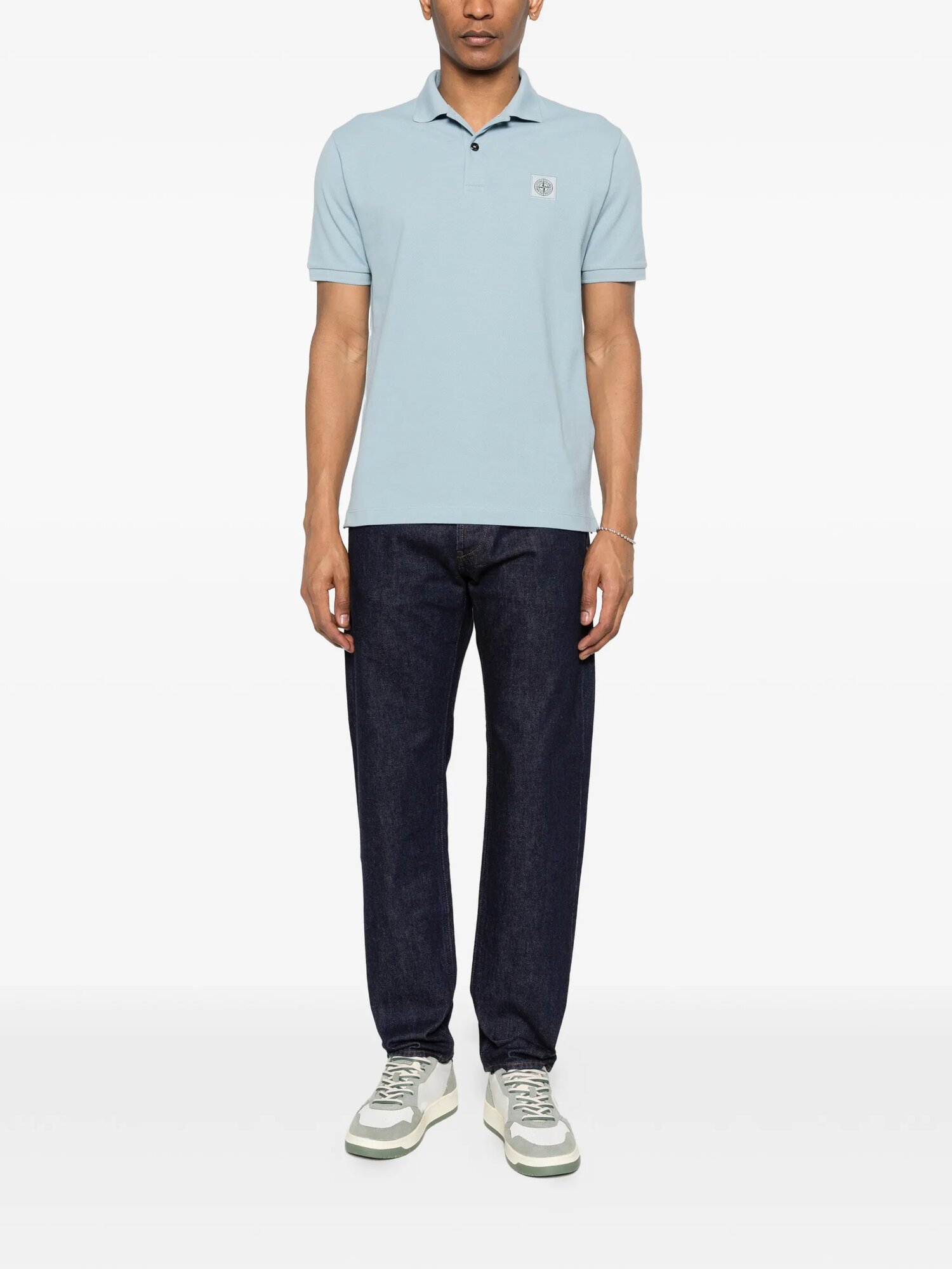 Рубашка Stone Island Buttoned logo-patch polo shirt, размер XL, синий — фото 1