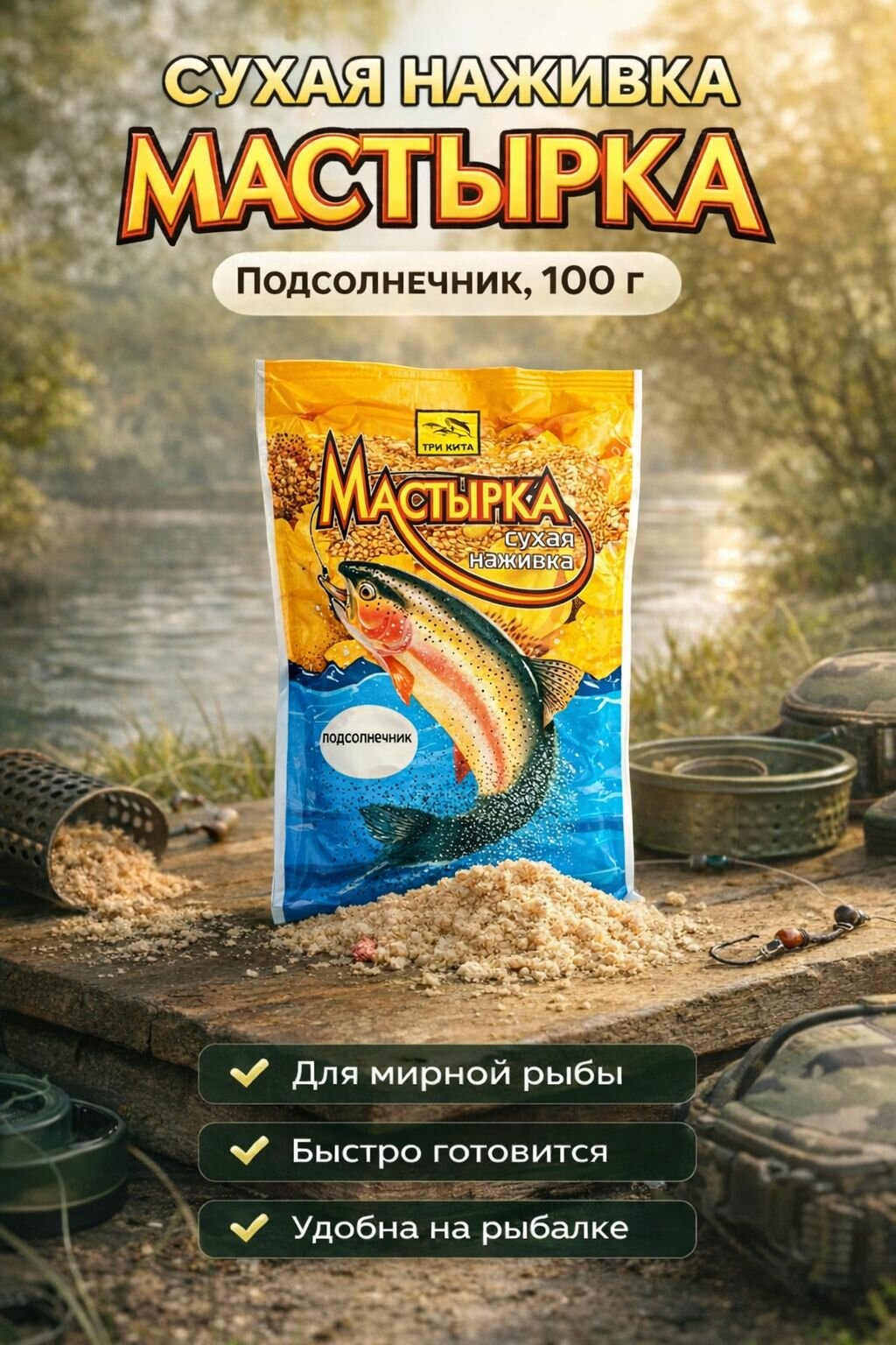 Мастырка рыболовная, Подсолнечник, 100 г - сухая наживка, тесто для рыбалки на карпа, карася, леща, плотву, фидер