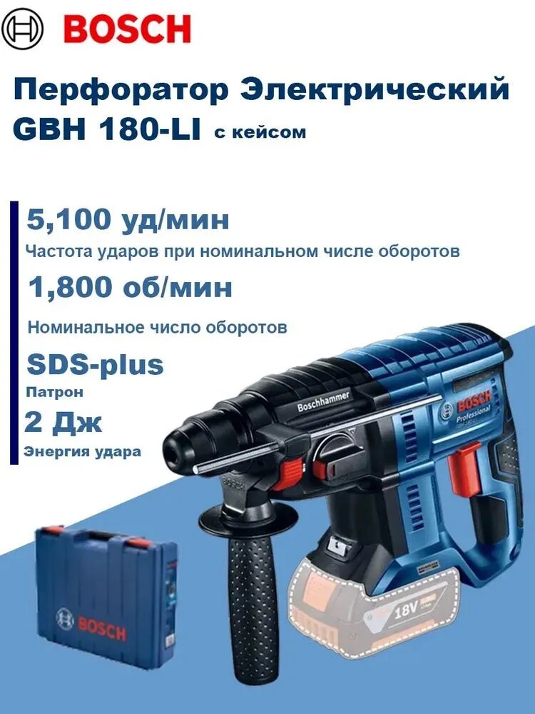 Молот GBH180-LI поставляется в комплекте с ящиком для инструментов.