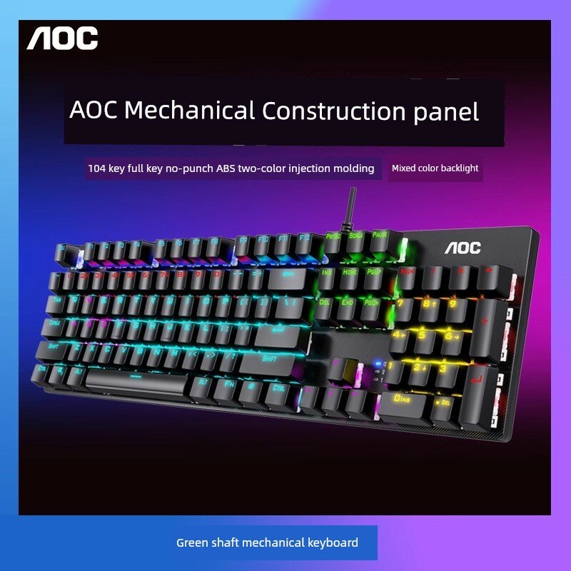Проводная механическая клавиатура AOC для игр, с черными и зелеными переключателями, для ноутбуков, настольных