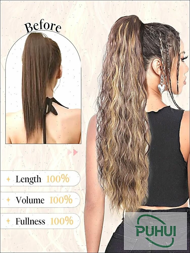 Хвост для волос длинный кудрявый, шиньон на крабе