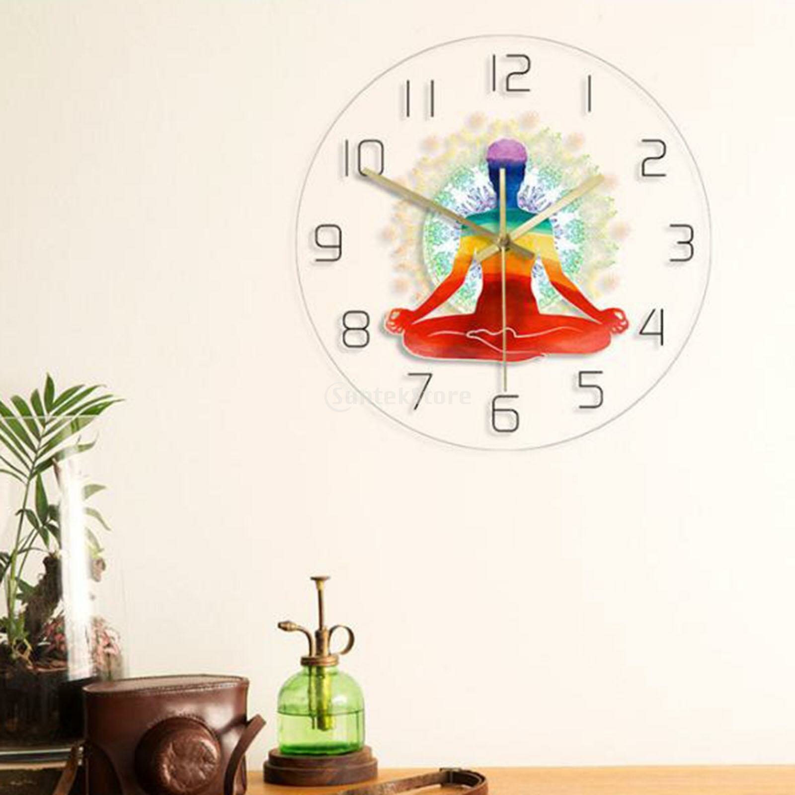 Настенные часы круглые 30 см с акварельными позами йоги, бес
