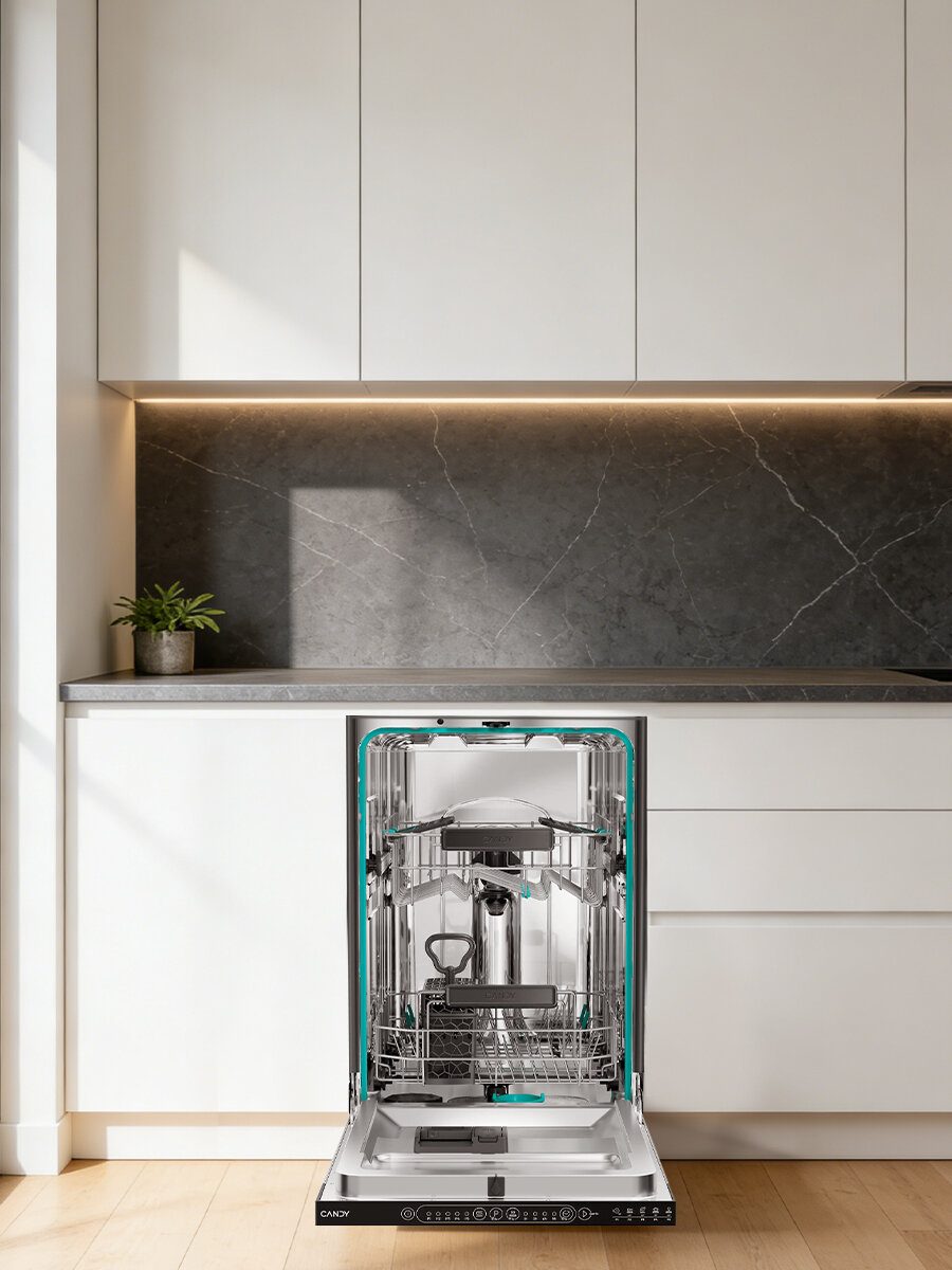 Встраиваемая посудомоечная машина 45 СМ CANDY CI 0A9E0B-08 Низкий уровень шума 49 дБ; Отложенный старт