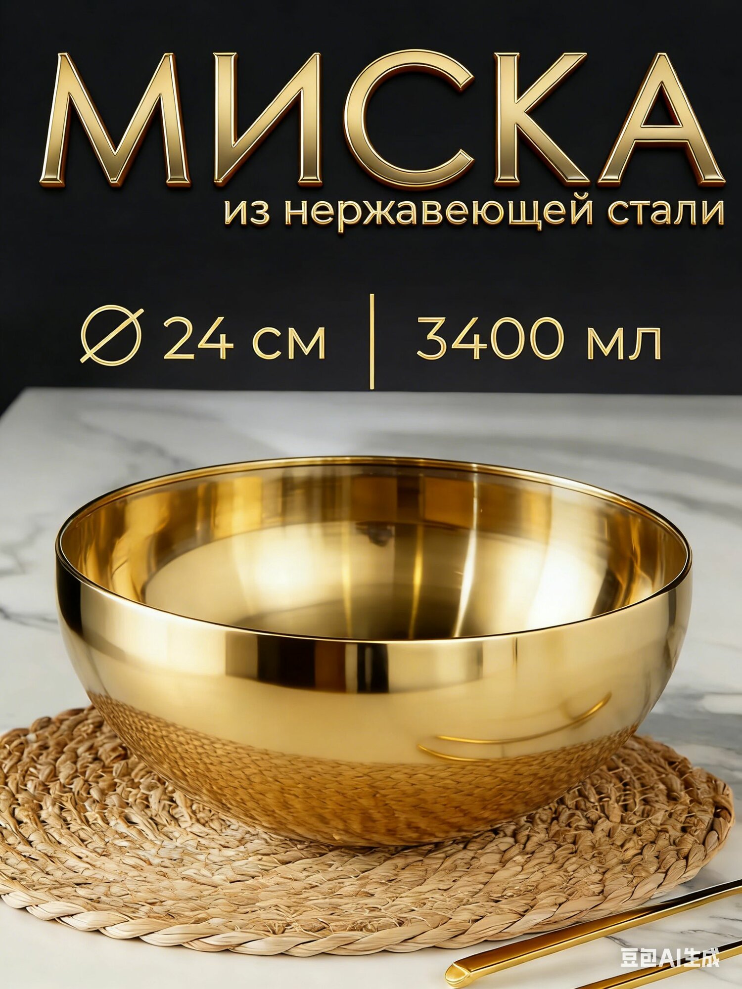 Салатник 24 см 3400 мл 1 шт кремовый для салата большой объем 3.4 л