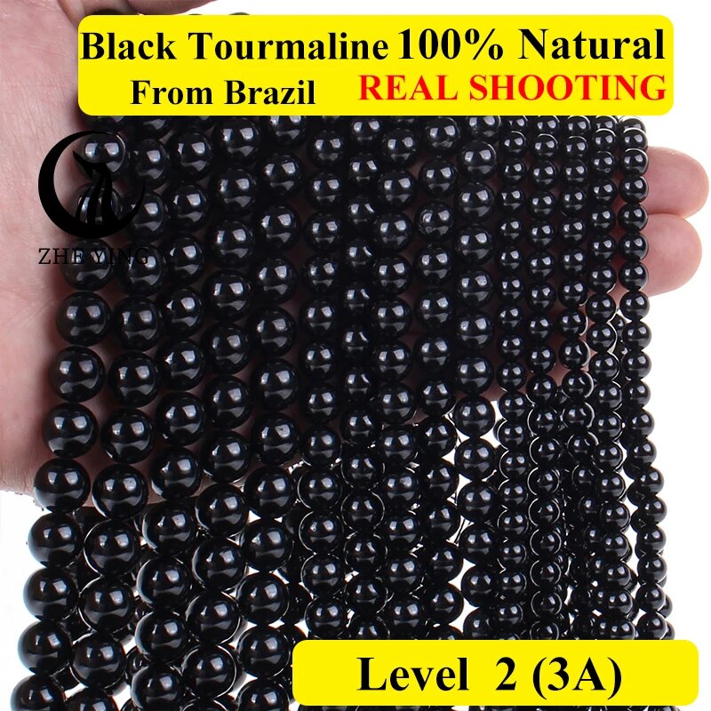 Zhe Ying Черный Турмалин Бусины Круглые 6-10 мм Черный, 10-10.5mm(35-37pcs), 86. Bk Tourmalin L.2