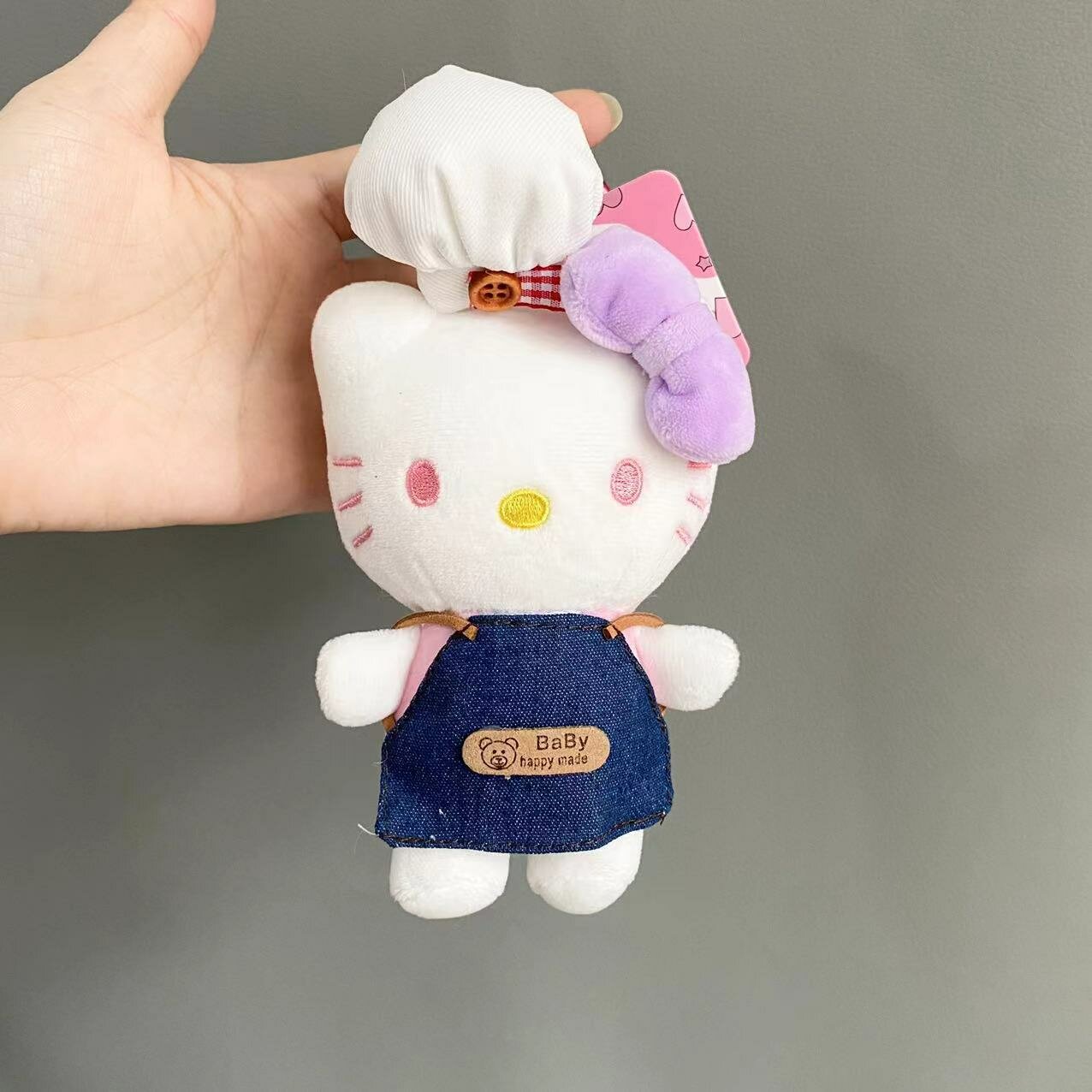 Милое кольцо с изображением Hello Kitty, синий фартук-брелок, 13 см, мягкий плюшевый аксессуар для женщин, идеальный