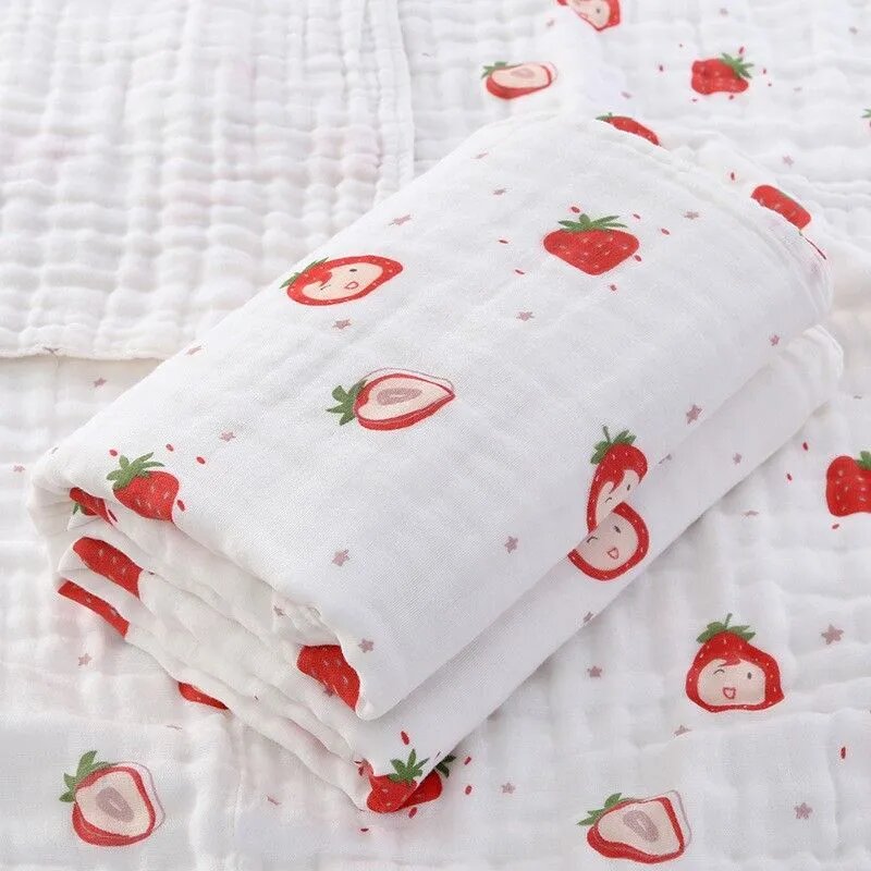 MOORII Полотенце банное 110x110 см, муслин, белый, малиновый, 1 шт