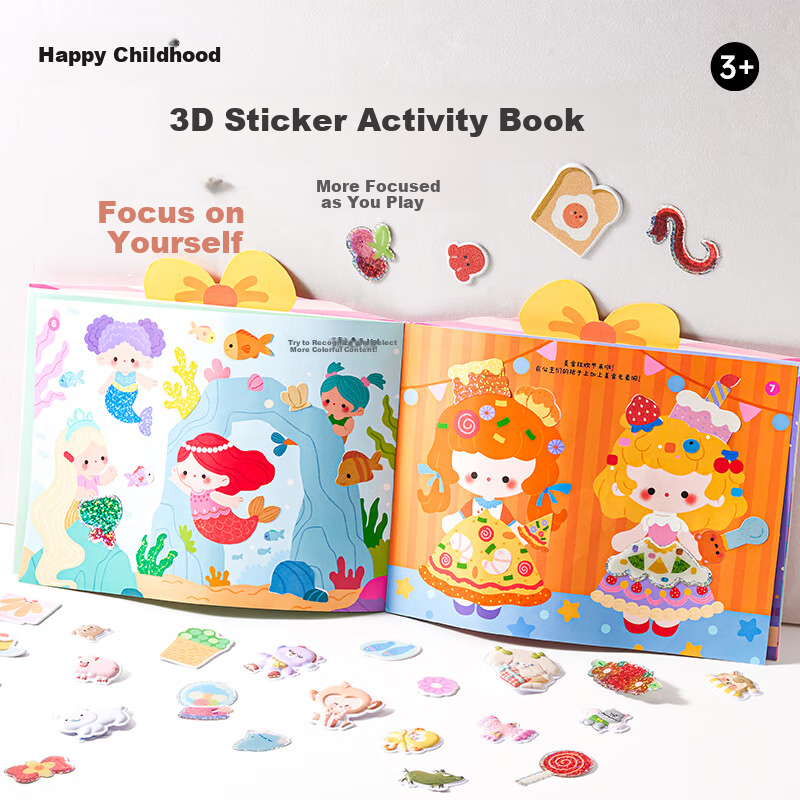 3D наклейки для девочек Meiletongnian - Игровая книга с ягодными наклейками и уличным сценарием магазина Цвет：[3D