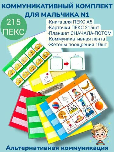 Коммуникативный комплект N1с большим набором карточек пекс А5 для мальчика. Альтернативная коммуникация.