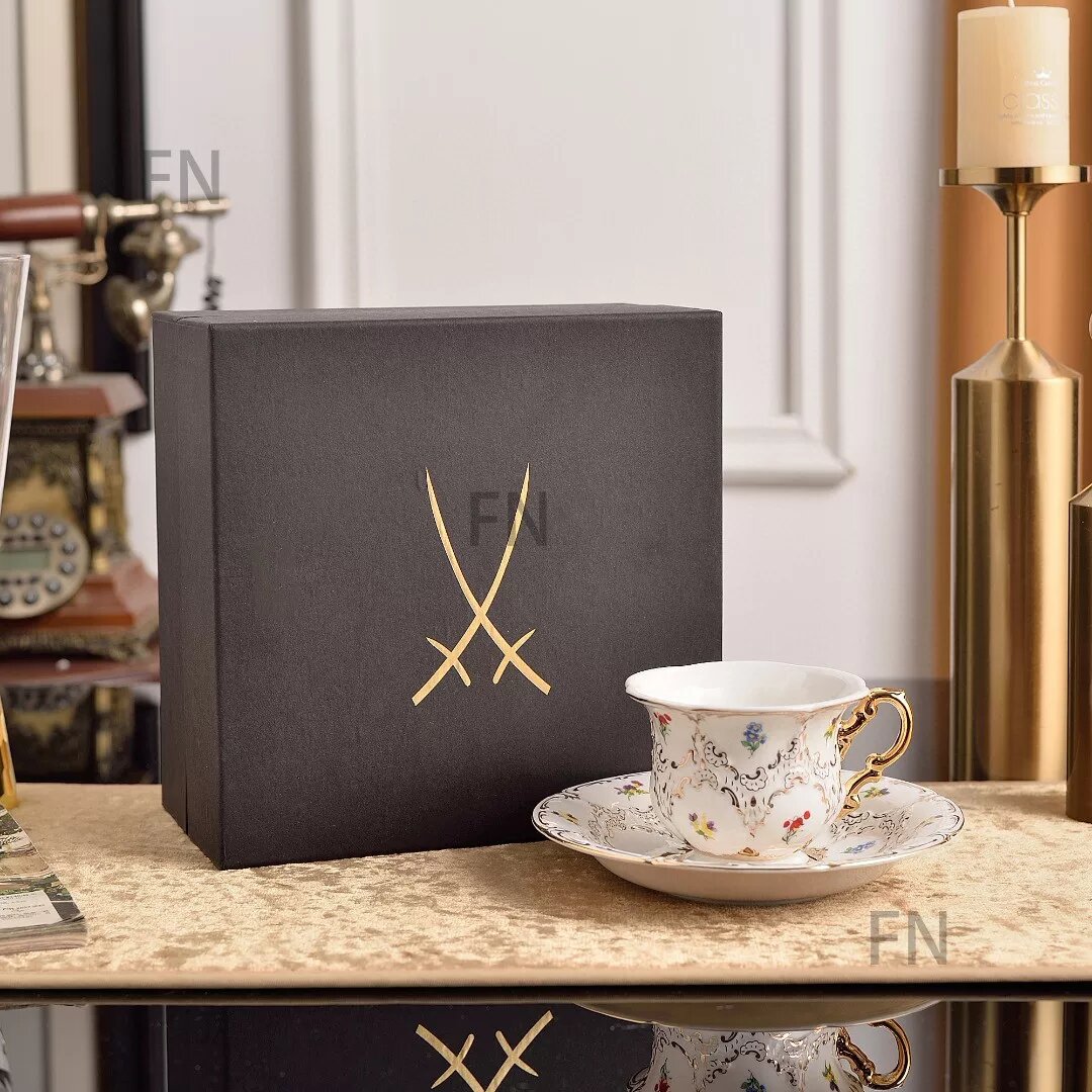 Набор из одной чашки и блюдца из костяного фарфора с ручной росписью цветов, идеально подходит для чайной церемонии