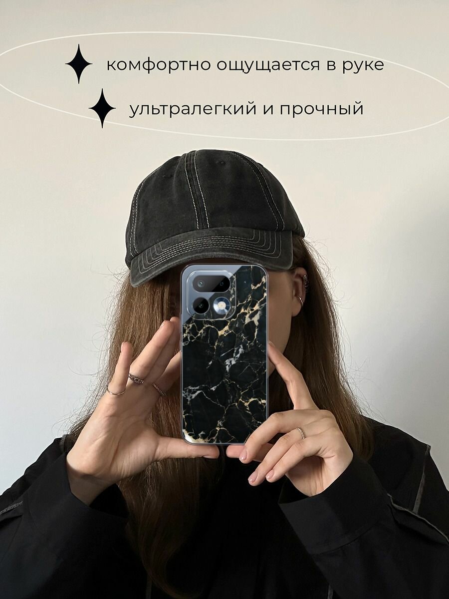 Чехол на Realme 16 Pro / Реалме 16 Про с принтом Черный мрамор уголок, прозрачный — фото 1