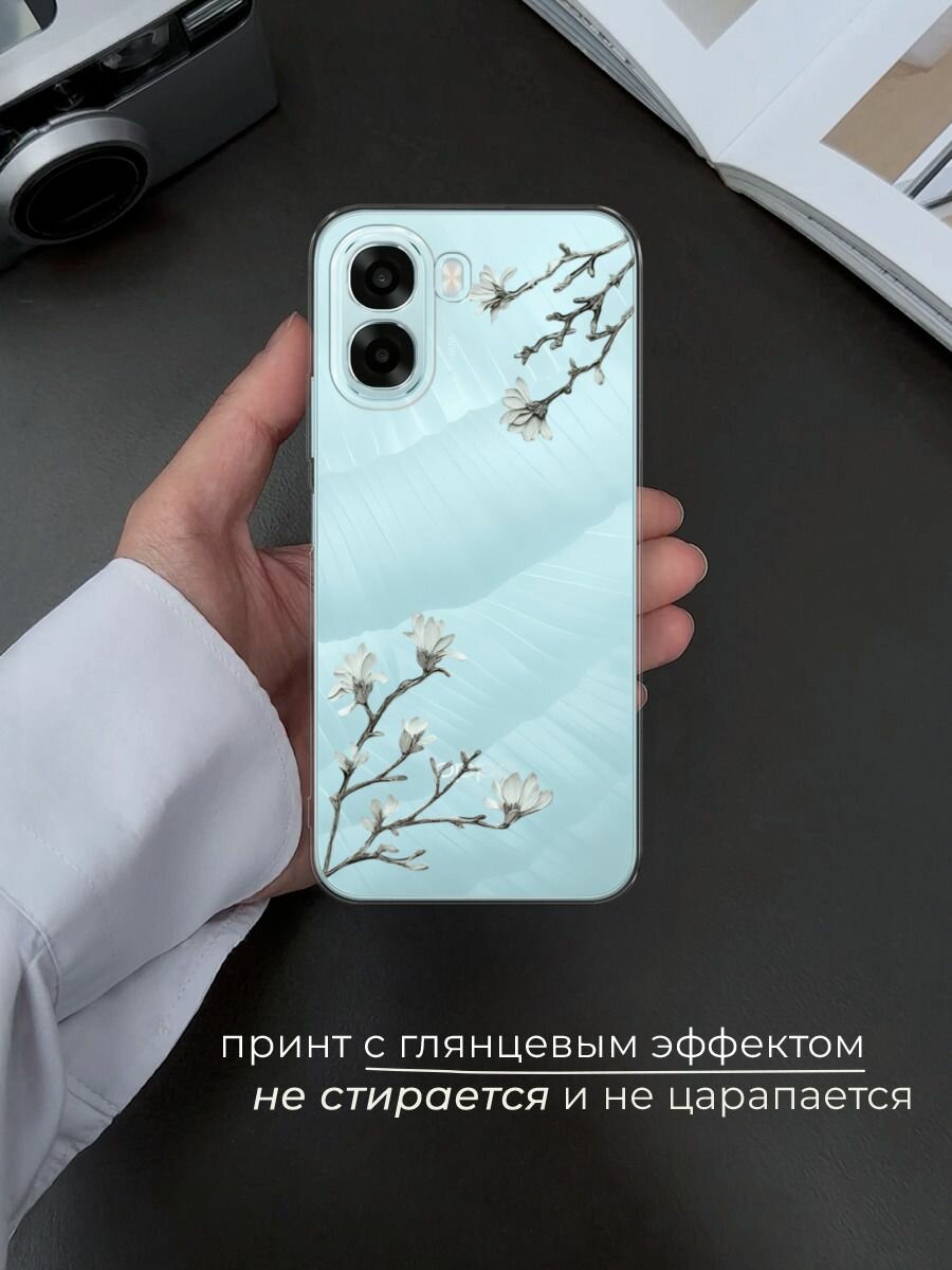 Силиконовый чехол на Oppo A6x / Оппо A6x с принтом Белоснежные цветы — фото 1