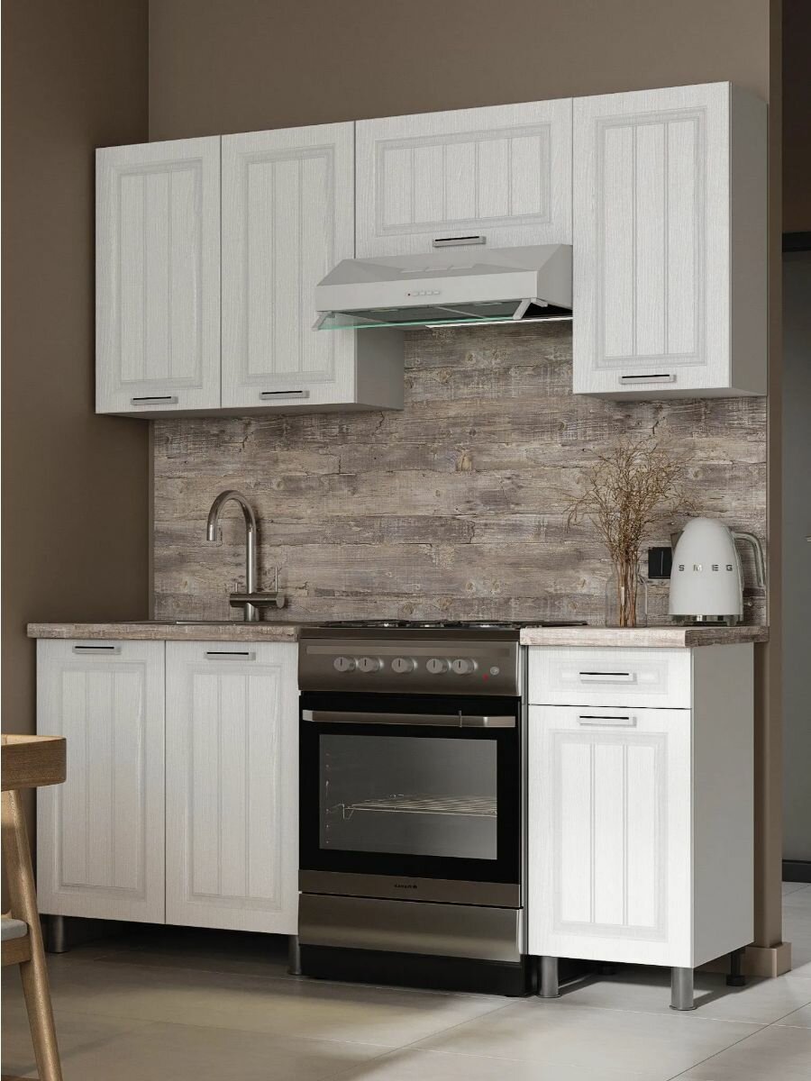 Кухонный гарнитур (кухня) Луксор 1.8 м с окапом, ЛДСП/МДФ, Белый/Клен белый, 1800х2160х430 тэкс