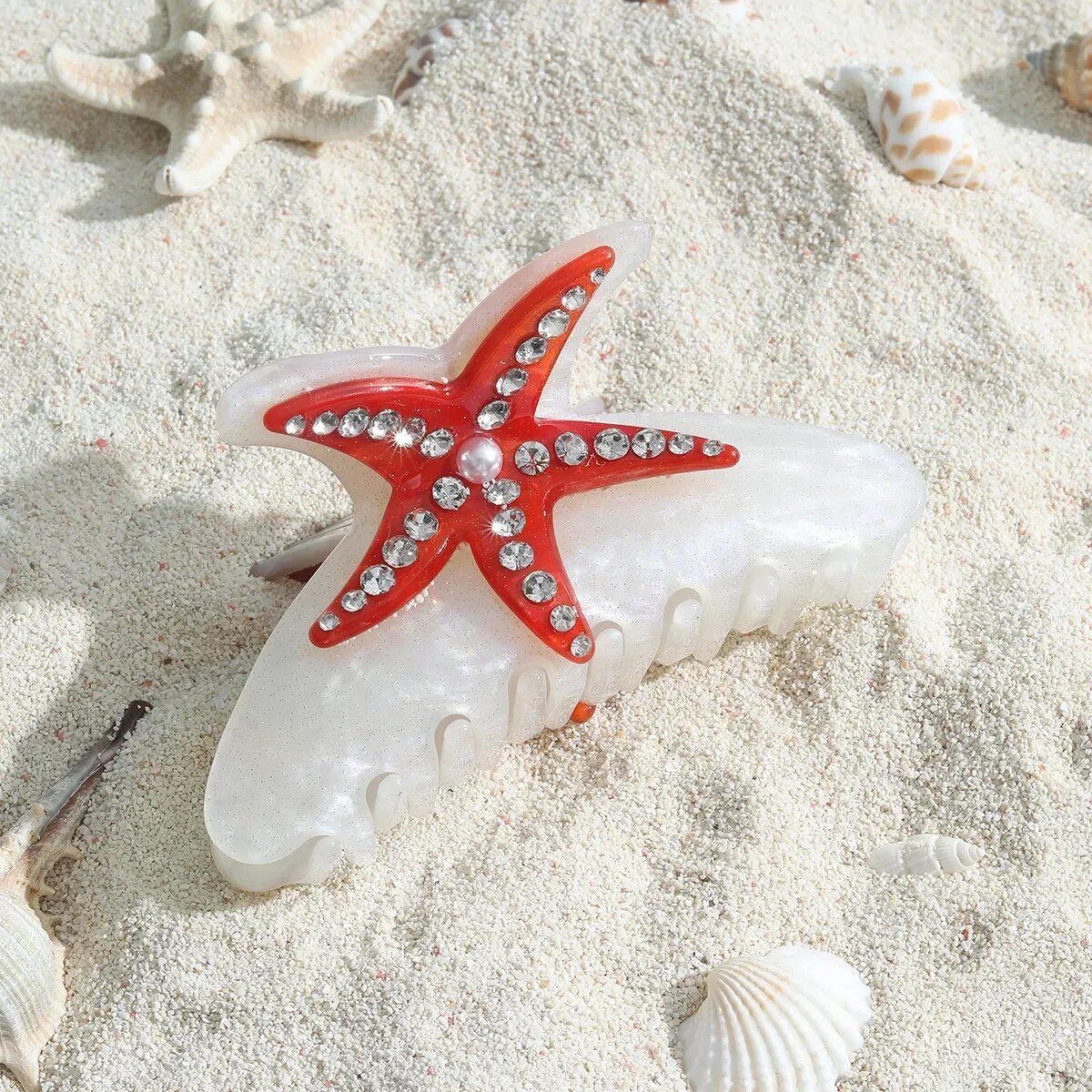 Белая заколка для волос краб с морской звездой 10.5x5cm