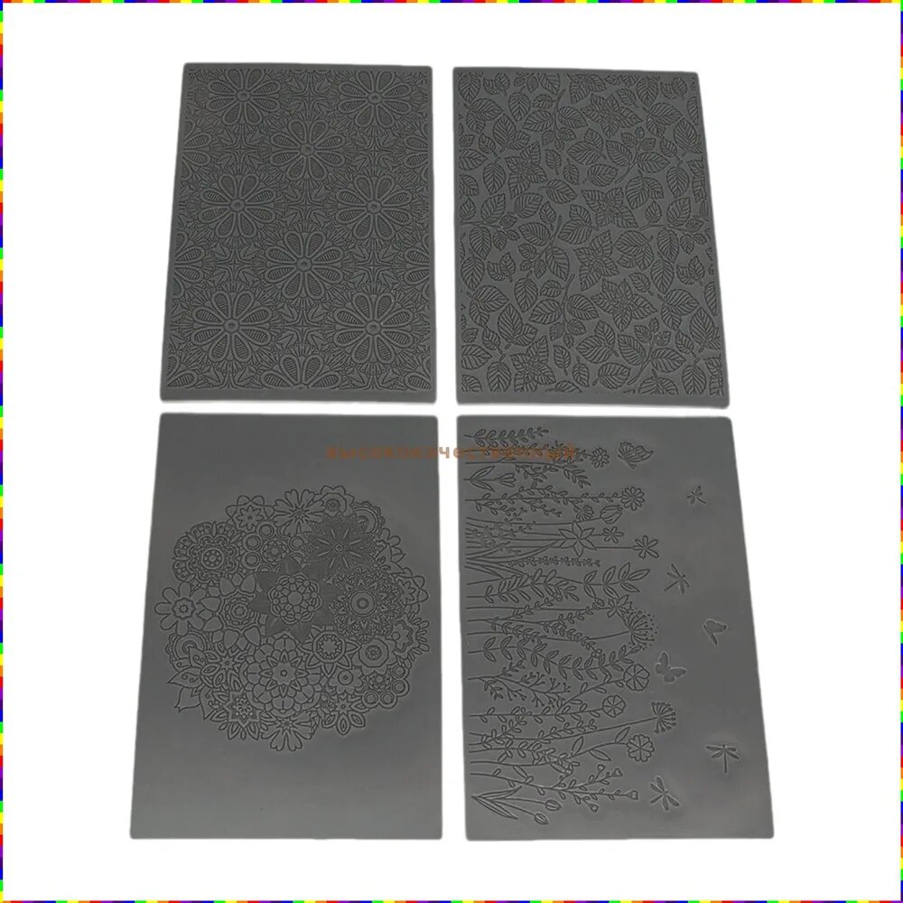 Набор из 4 текстурных ковриков для глины, мастики и мыла, размер 10 15 см, разные узоры