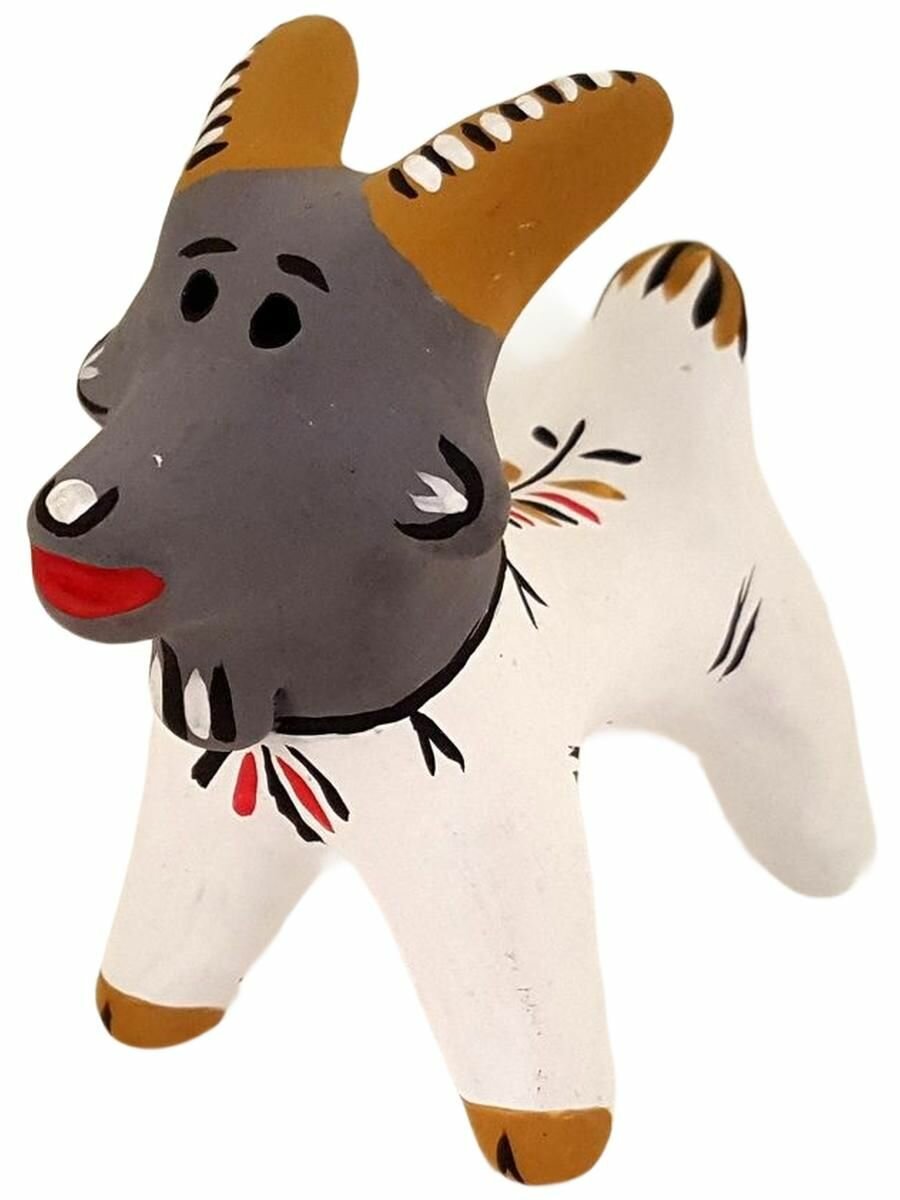 Козел бело-серый, Каргопольская глиняная игрушка, ручная авторская работа