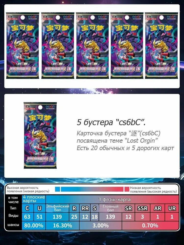Pokemon: 5 бустера 125 шт карточки, покемон карты покемон TCG Sword & Shield Lost Orgin Cards cs6bC (китайский версия)