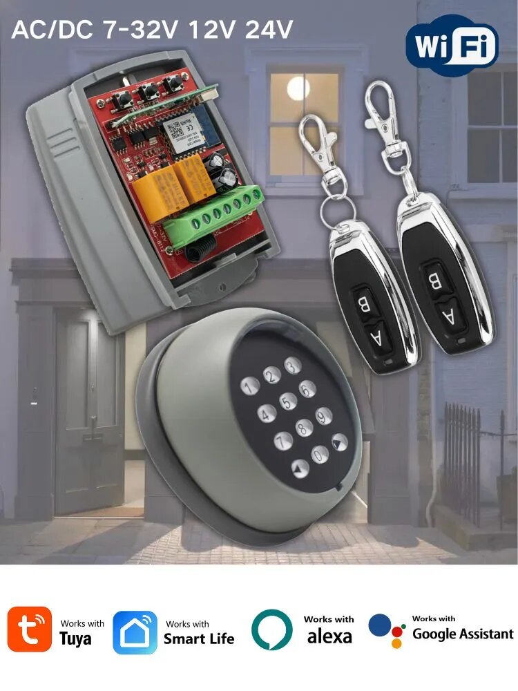 Беспроводная клавиатура гаражных ворот открыватель и Tuya 2-канальный WiFi умный выключатель AC/DC12В 24В реле Модуль Включает 2шт пульт