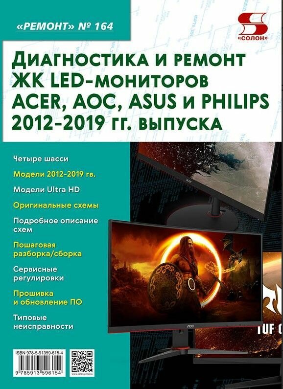Вып.164. Диагностика и ремонт ЖК LED-мониторов ACER, AOC, ASUS и PHILIPS 2012-2019 гг. выпуска.