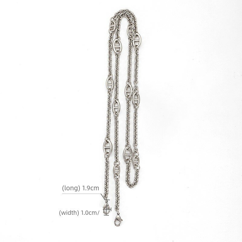 Замена цепочки для сумки Hermes Kelly - Pig Nose Chain, 90 см, белое золото, квадратная застежка