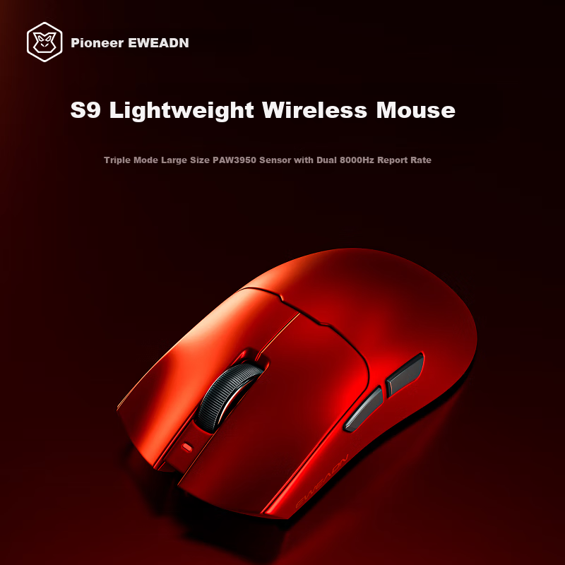 EWEADN S9 Ультра-беспроводная игровая мышь Bluetooth три-режим 30K+ DPI легкая для больших рук Цвет：Цвет Чиянг Ред