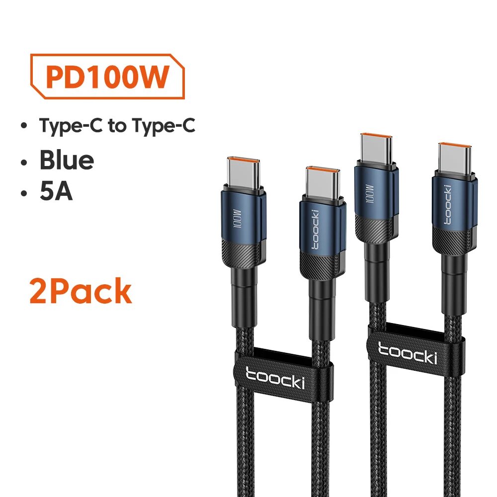 Кабель Tooocki 100 Вт Type C-USB C PD 3,0 Быстрая зарядка 4,0 Быстрая зарядка 1m, 100W CC Blue 2Pcs