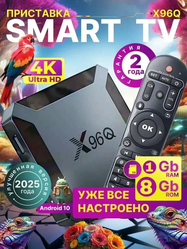 Смарт ТВ приставка, медиаплеер X96q 1/8 Гб Андроид 10, 4К