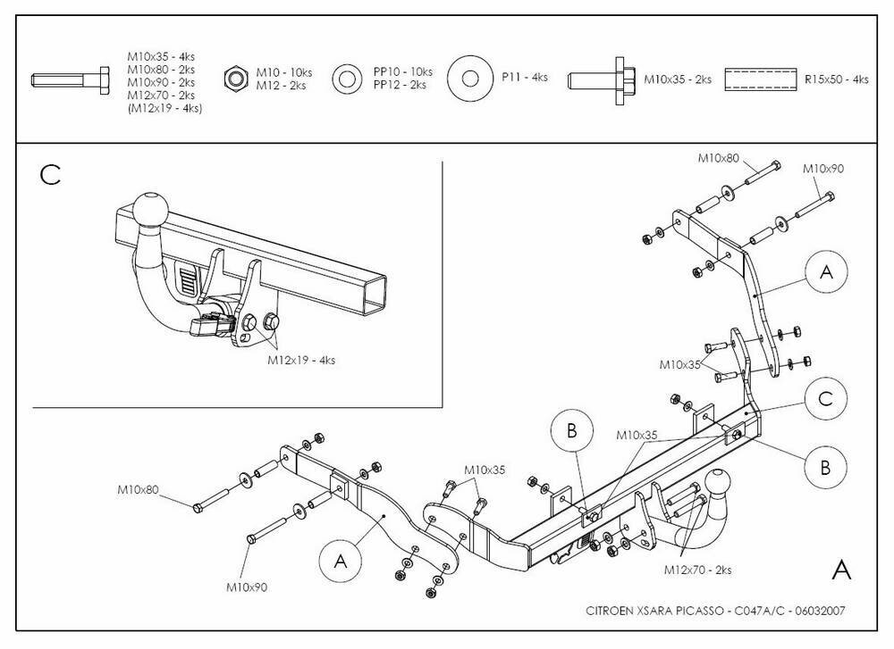 Фаркоп оцинкованный Citroen Xsara Picasso 2000-201