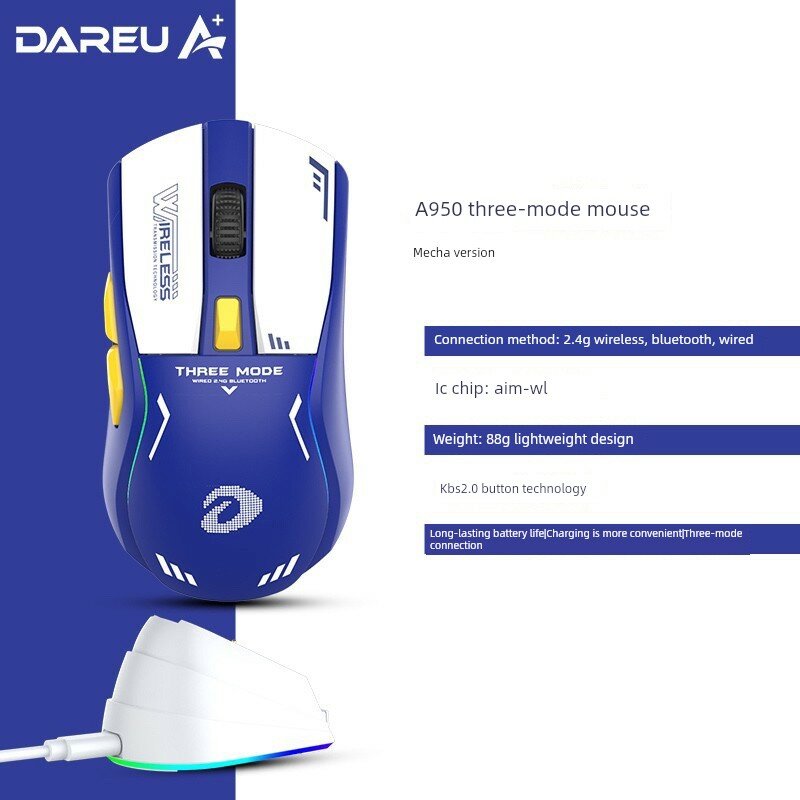 Игровая мышь DAREU A950 для настольного компьютера, беспроводная, 2.4G, Bluetooth, трехрежимная, CM610MAX
