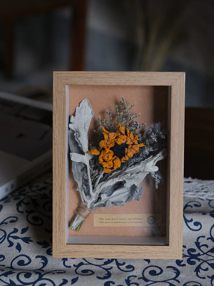 Готовая рамка с сухоцветами роза, готова к использованию для интерьера, стиль 15