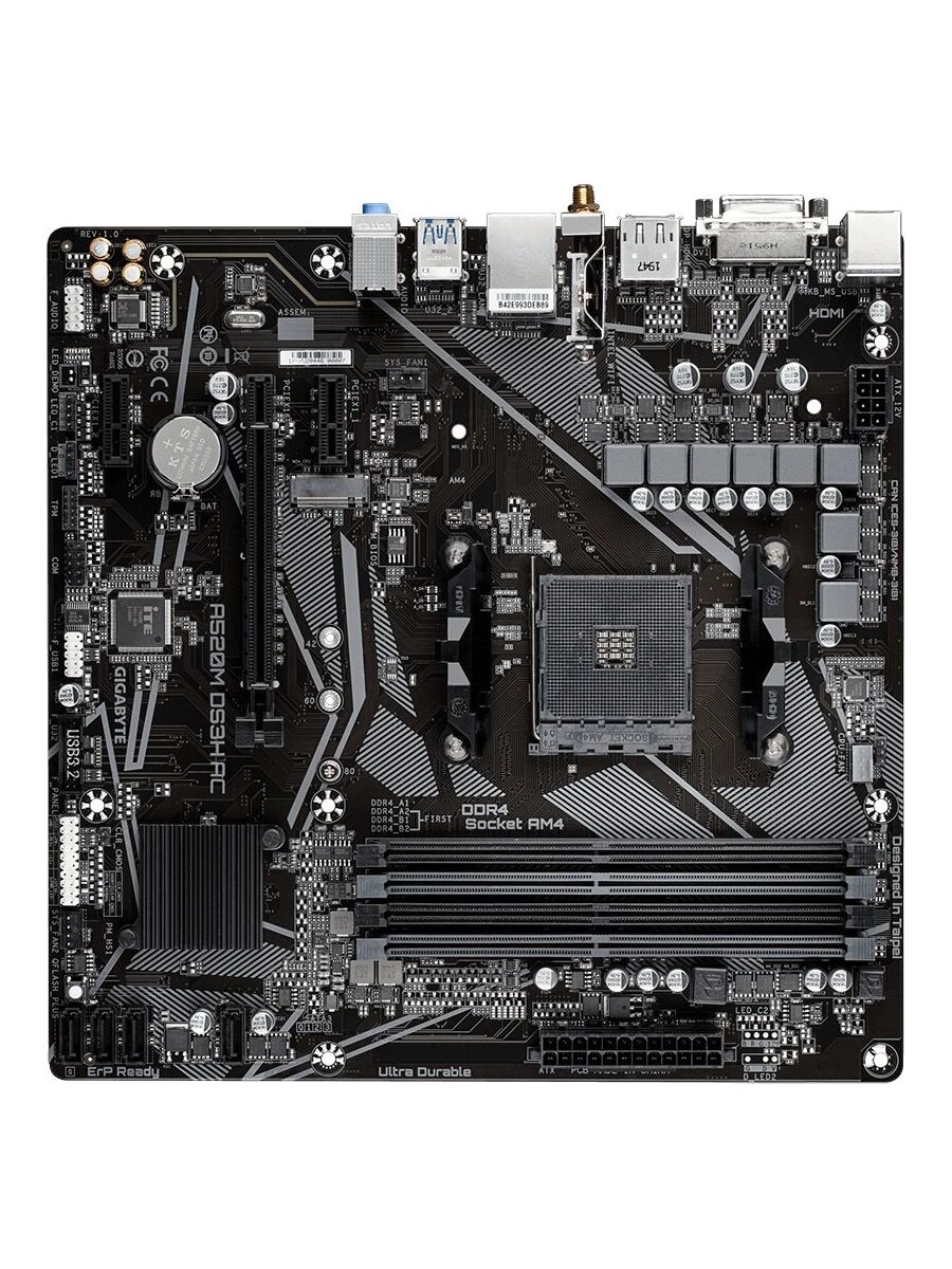 Материнская плата Gigabyte A520M DS3H AC, Socket AM4, AMD A520, mATX, Ret