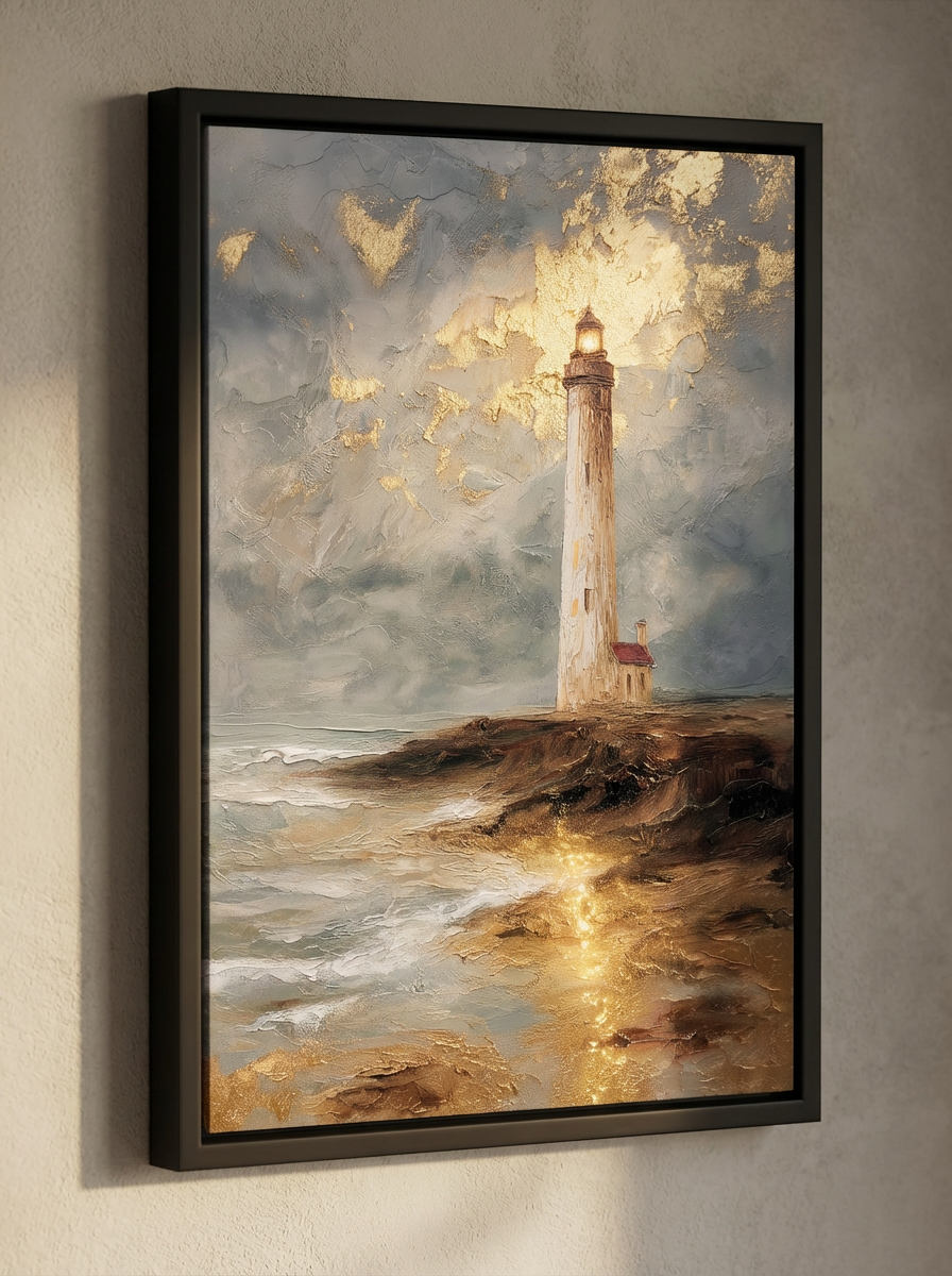 Картина в тёмной раме Postermarket "Маяк" на холсте, 50x70 см