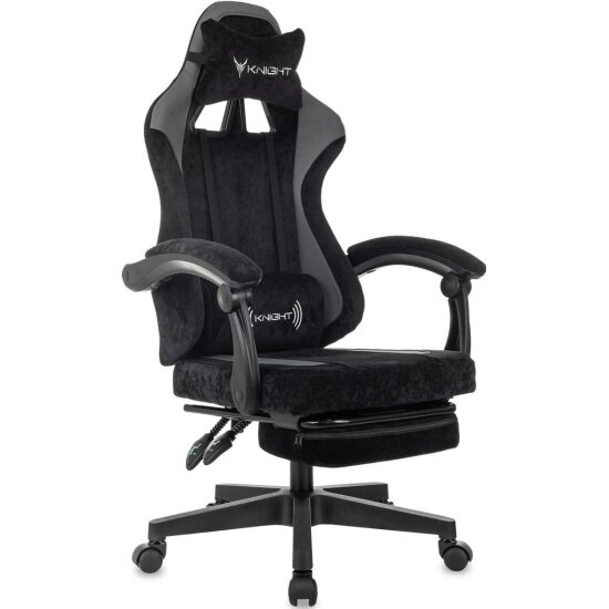 Кресло геймерское Knight Custom/F черный/серый крестов. пластик подст. для ног
