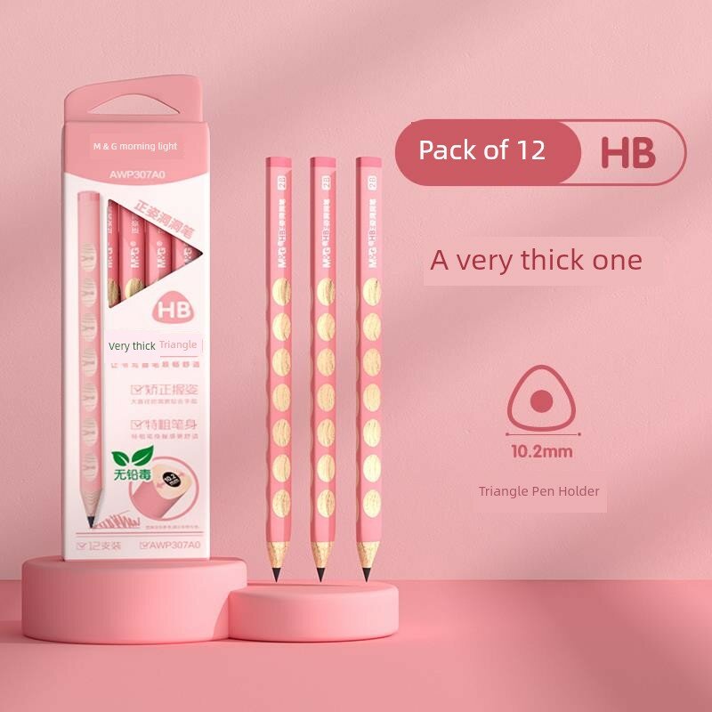 Карандаш HB 12 шт. в розовом цвете, утолщенный стержень для школьников и детей