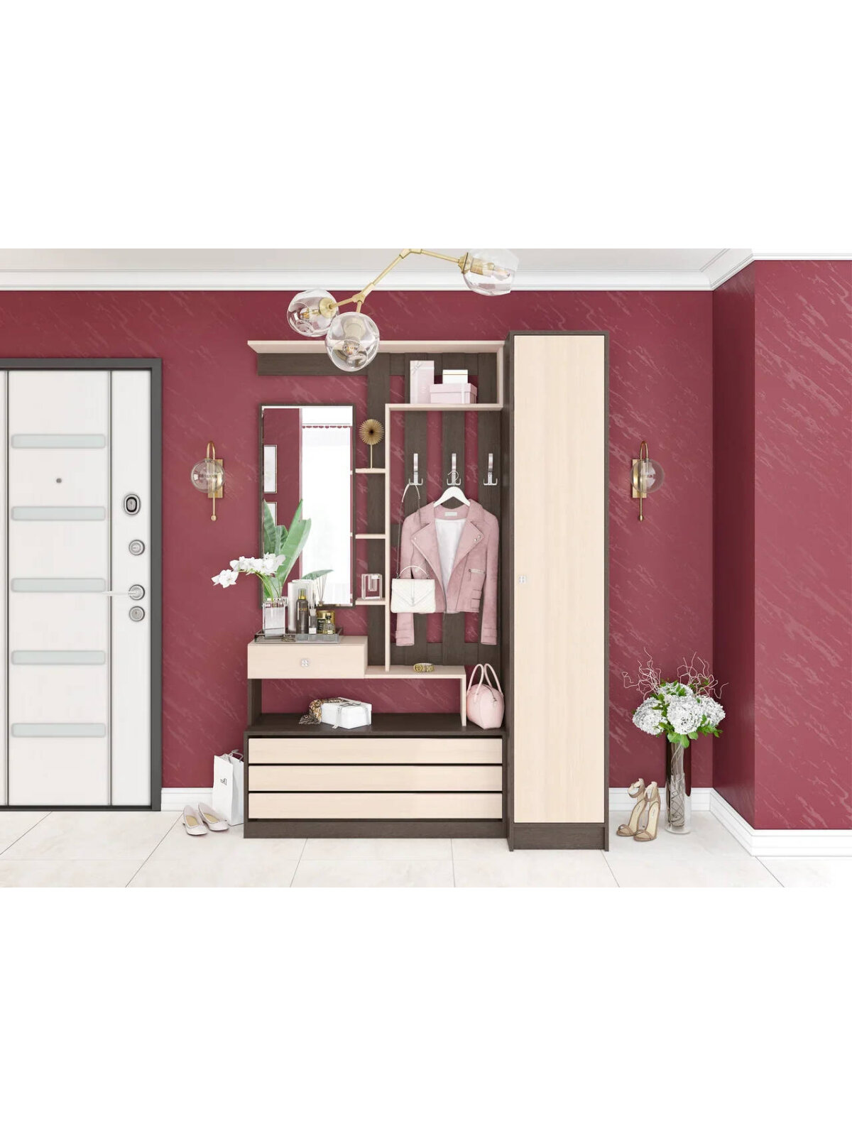 Прихожая Ямайка Венге К2 Huge Mebel. Ширина 1500 Высота 2100. Прихожие